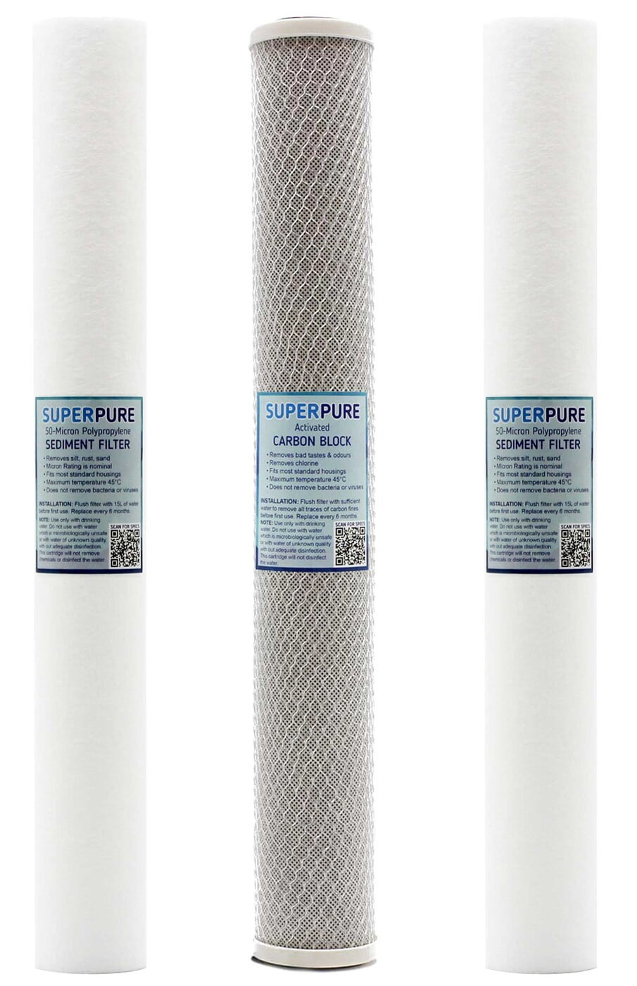 SUPERPURE 20inch Slimline Replacement Filter Set for Pure Water