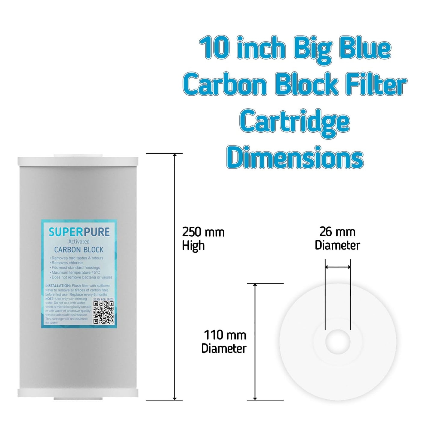 SUPERPURE Big Blue 10" Carbon Block Filter Cartridge