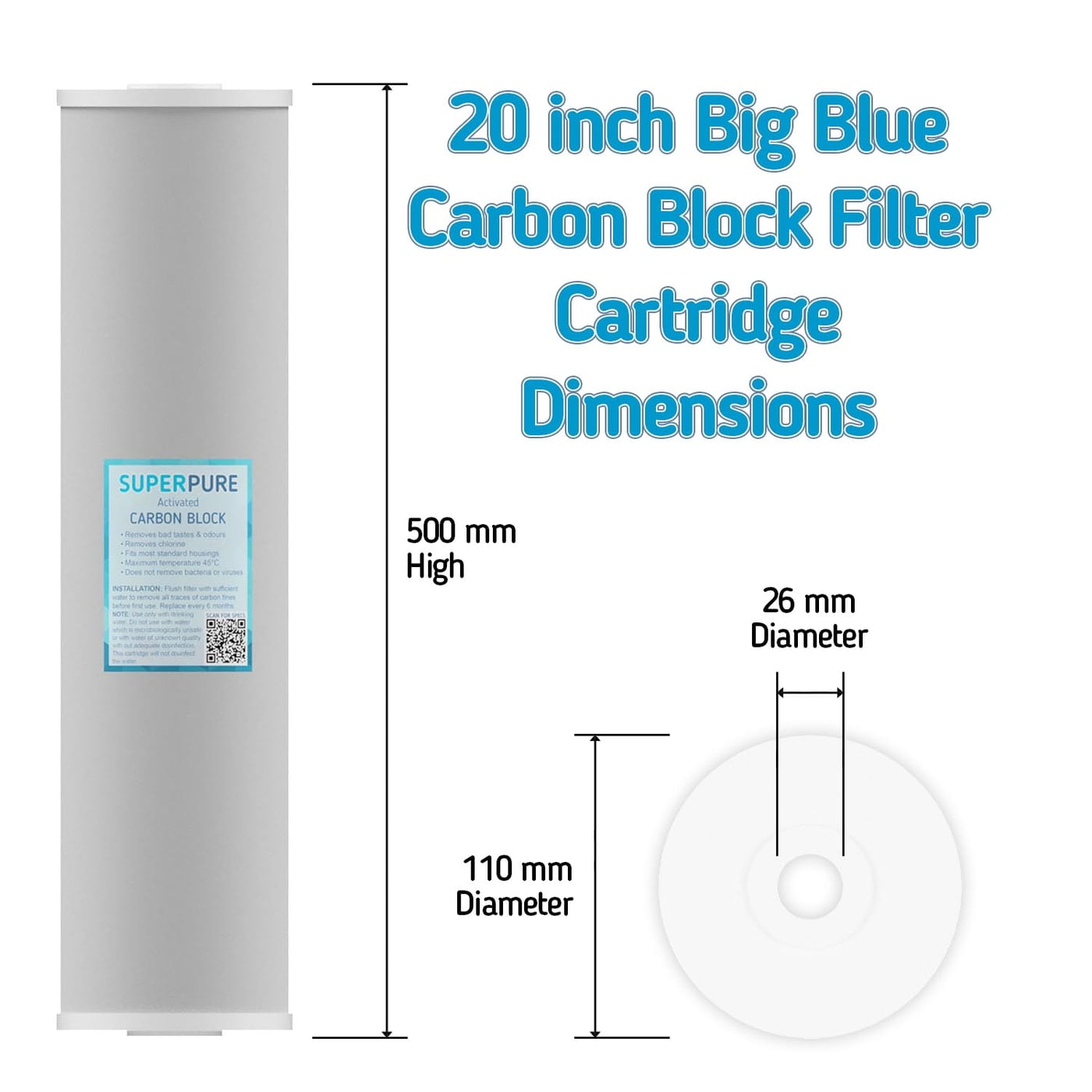 3-Pack SUPERPURE 20" Big Blue Carbon Block Filters