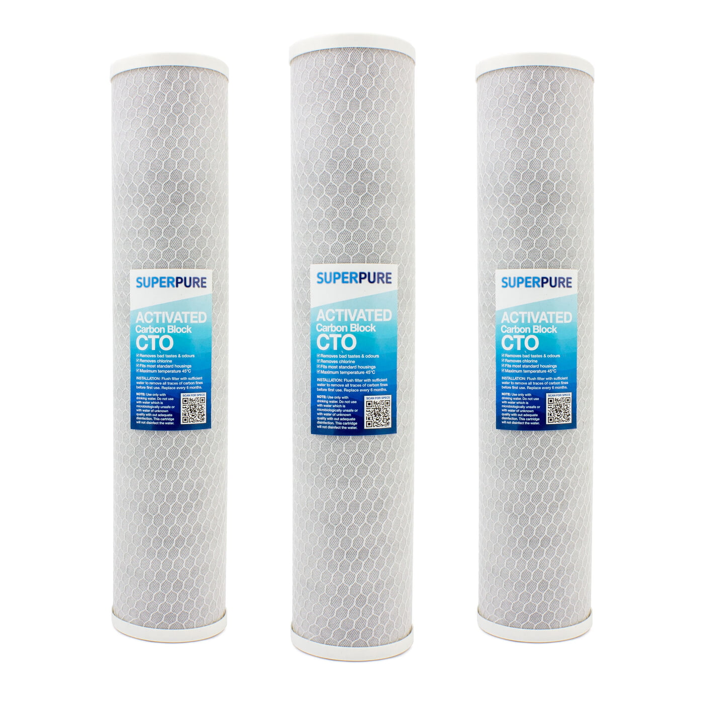 3-Pack SUPERPURE 20" Big Blue Carbon Block Filters
