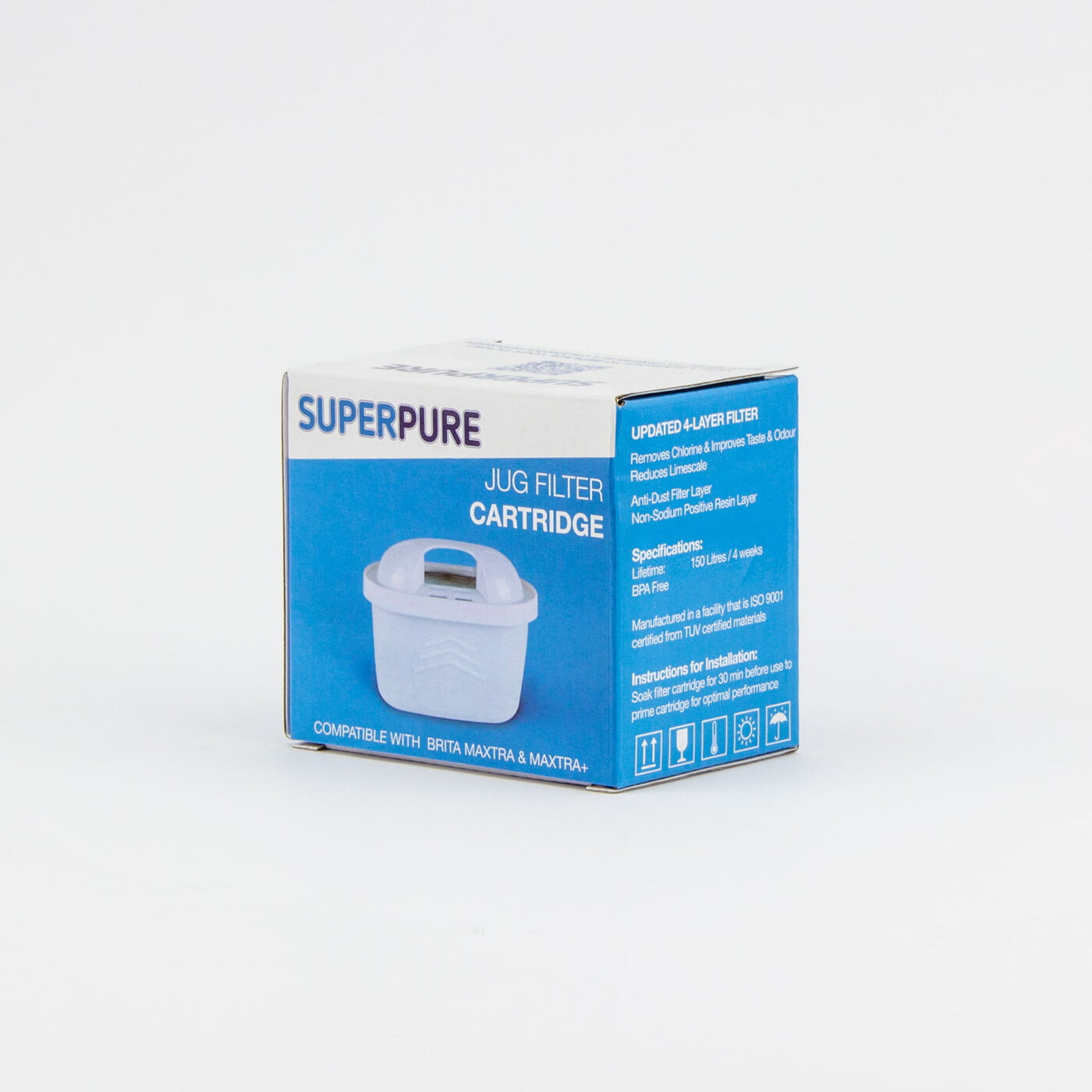 SUPERPURE Water Filter Jug Replacement Cartridge - Brita Compatible & Efficient