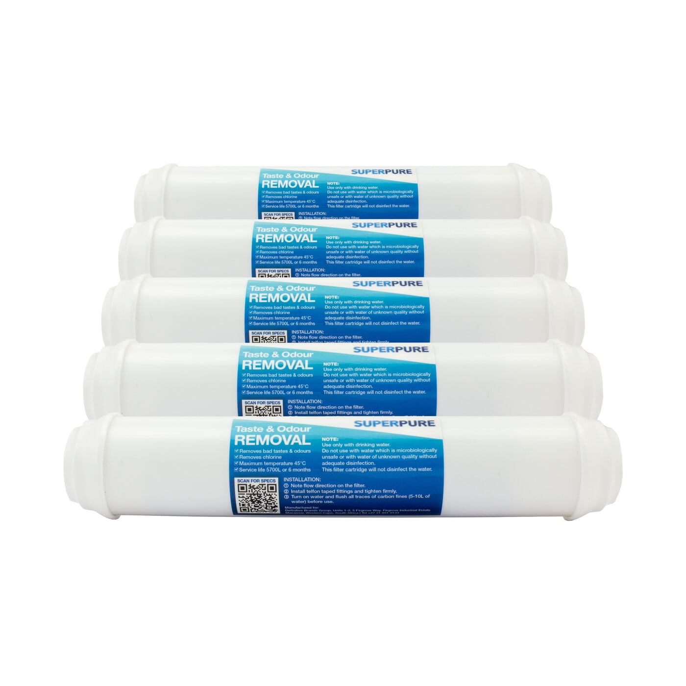 SUPERPURE Inline Taste & Odour Replacement Filter Cartridge - 5 Pack ...