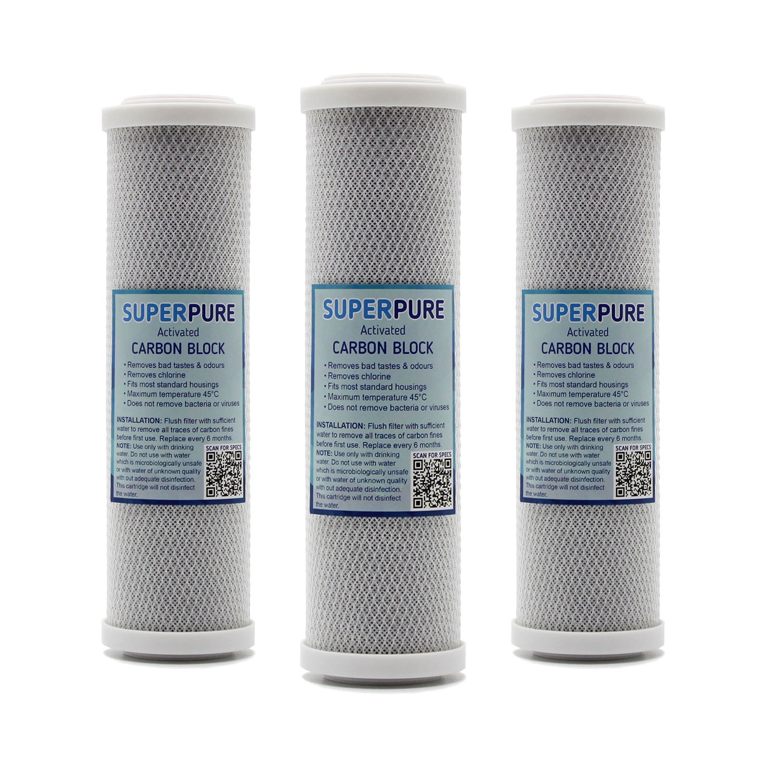 SUPERPURE 10inch Carbon Block Cartridge 3-Pack - Ultimate Water Filtration