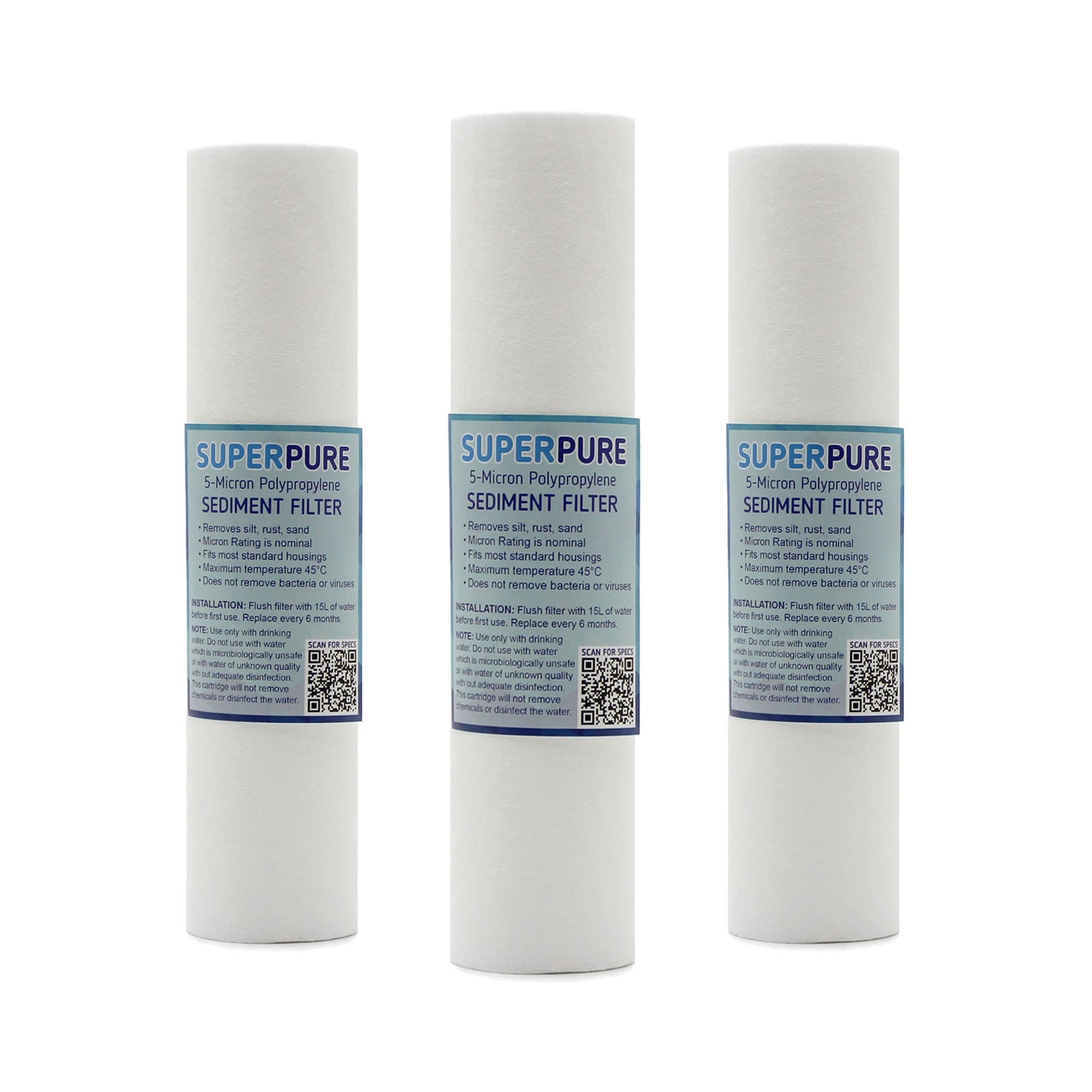 SUPERPURE 10inch Melt Blown Sediment Filter 3-Pack
