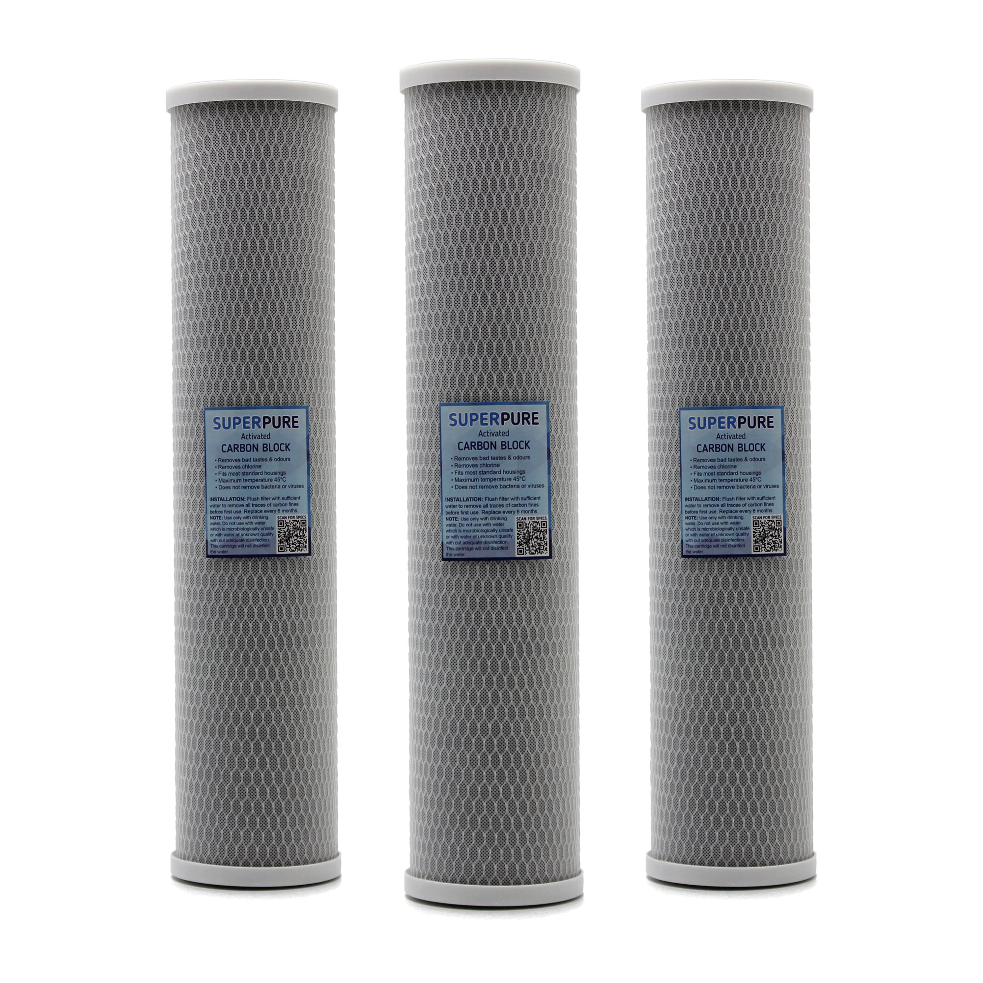 3-Pack SUPERPURE 20" Big Blue Carbon Block Filters