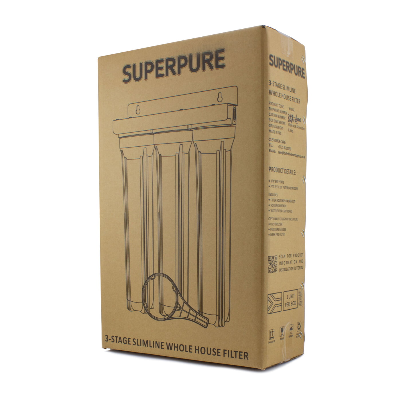 SUPERPURE 3-Stage 20 inch Slimline Whole House Water Filter | GAC & Carbon Block Filtration